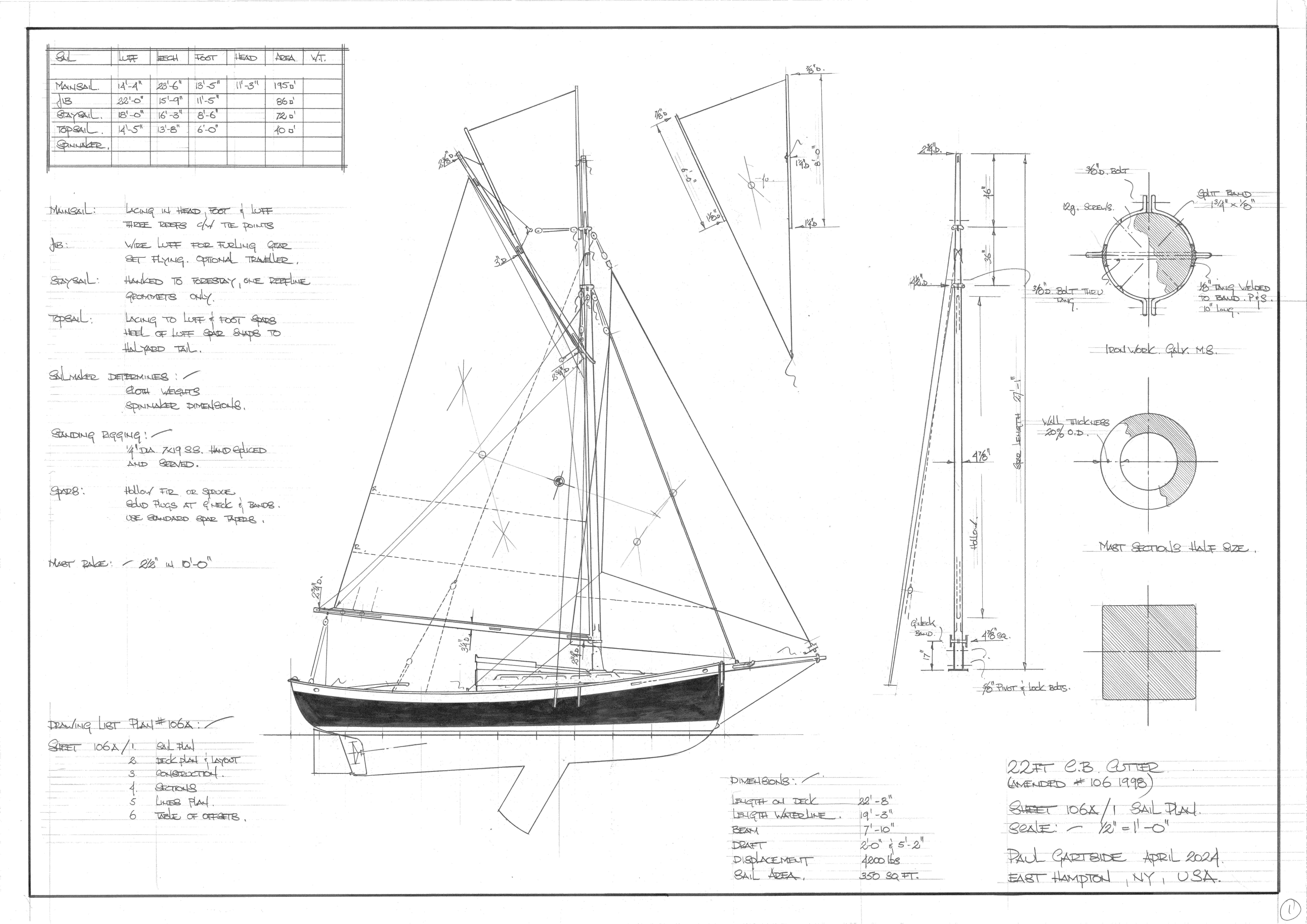 22 ft Double Ended Cutter, Design #106A – Gartside Boats